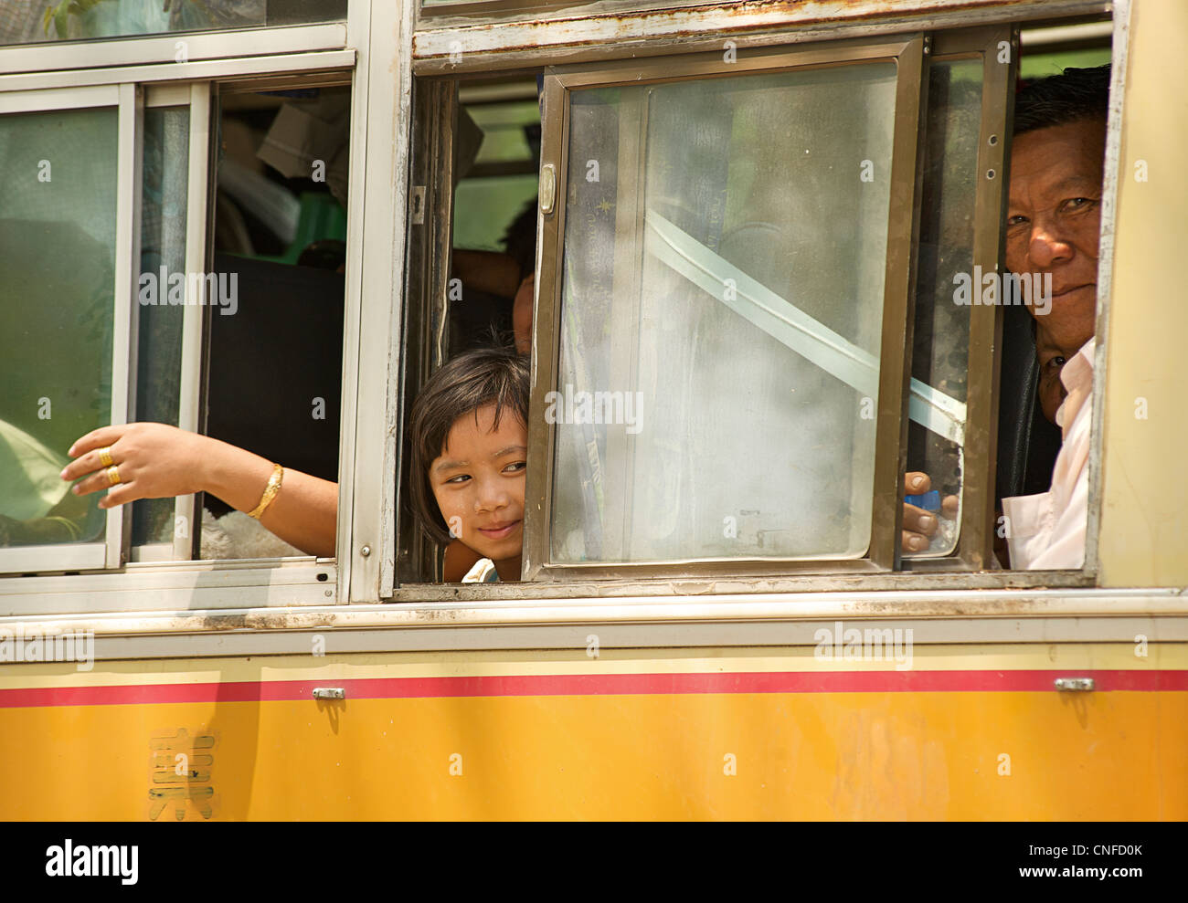 Burmese passengers on a bus. Mandalay, Burma. Myanmar Stock Photo - Alamy