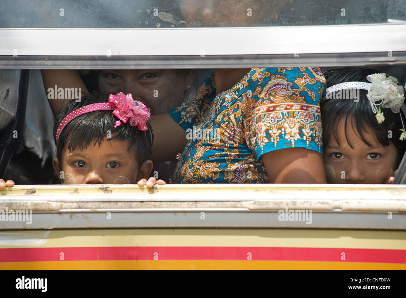 Burmese passengers on a bus. Mandalay, Burma. Myanmar Stock Photo - Alamy