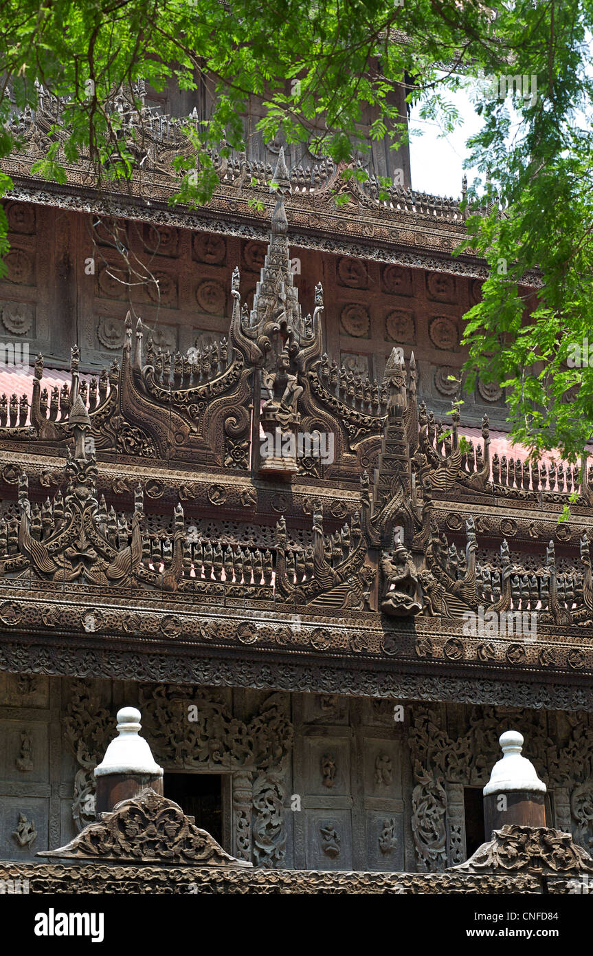 Teak carved monastery of Shwenandaw Kyaung in Mandalay, Burma. Myanmar ...