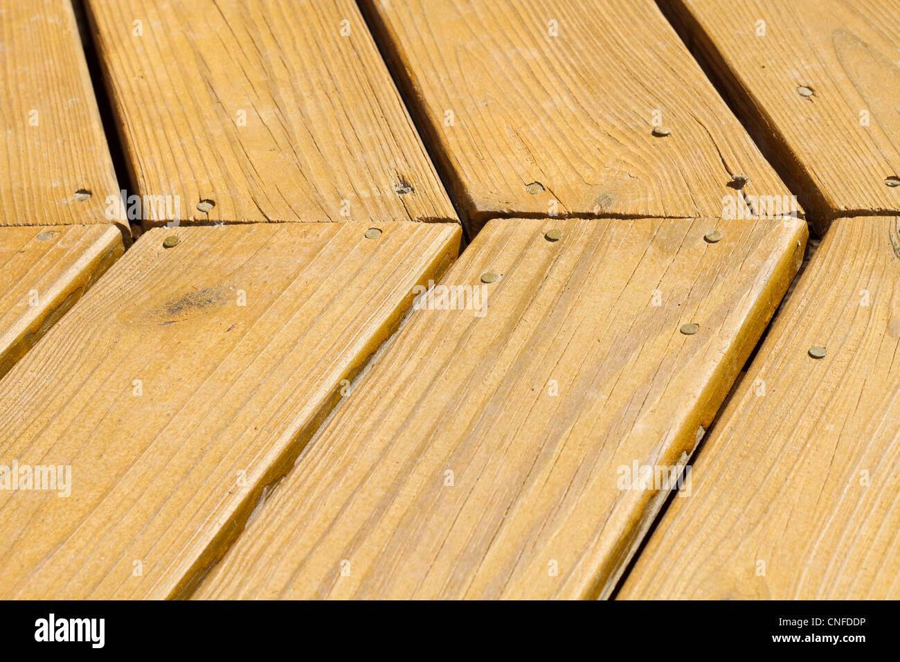 Close Up of treated and stained planks of wood lumber used to build an ...