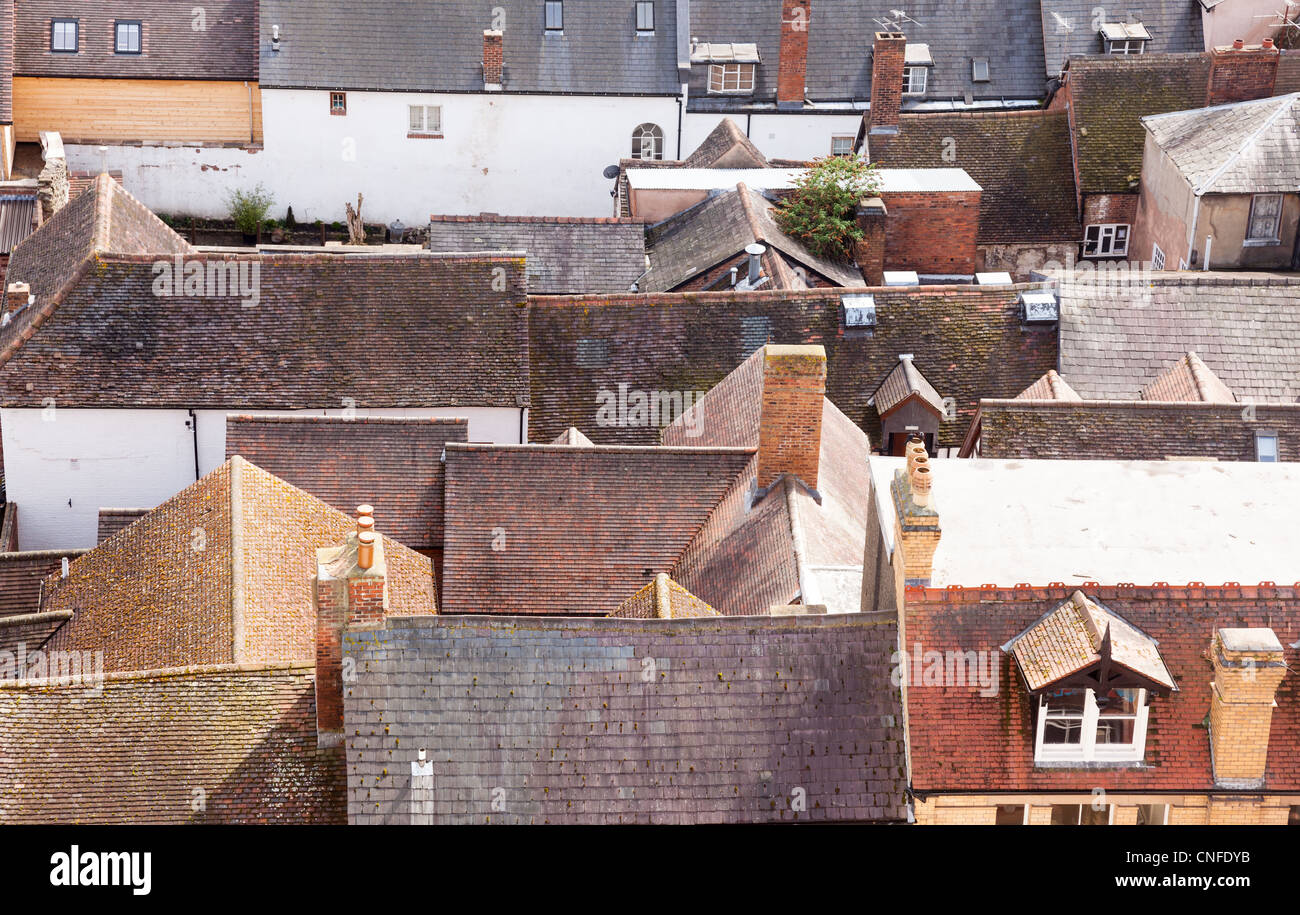 Many roofs of old buildings and homes in Ludlow Shropshire Stock Photo ...