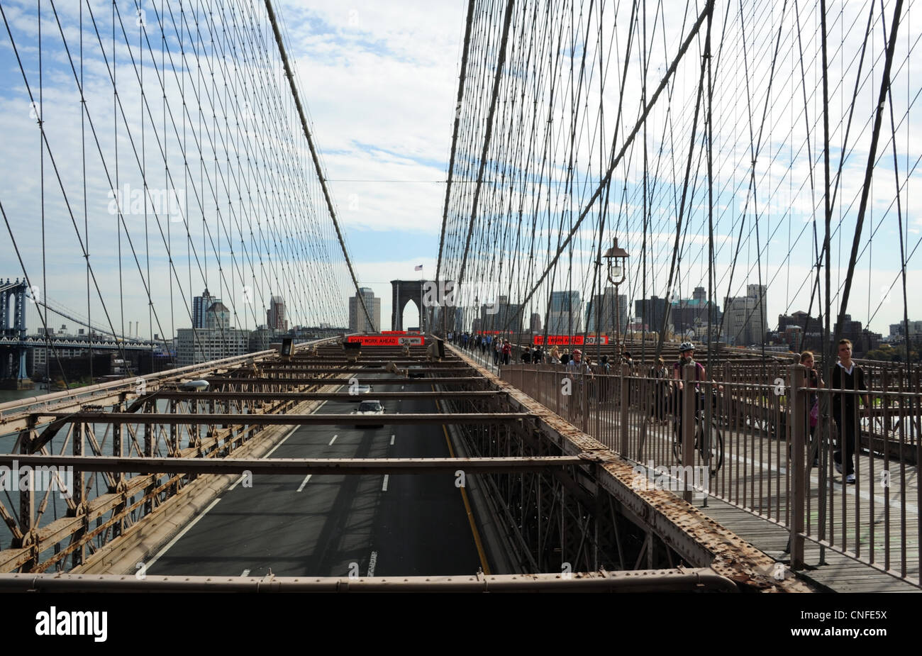 Bridge 1 brooklyn bridge roadway centre background view hi-res stock ...