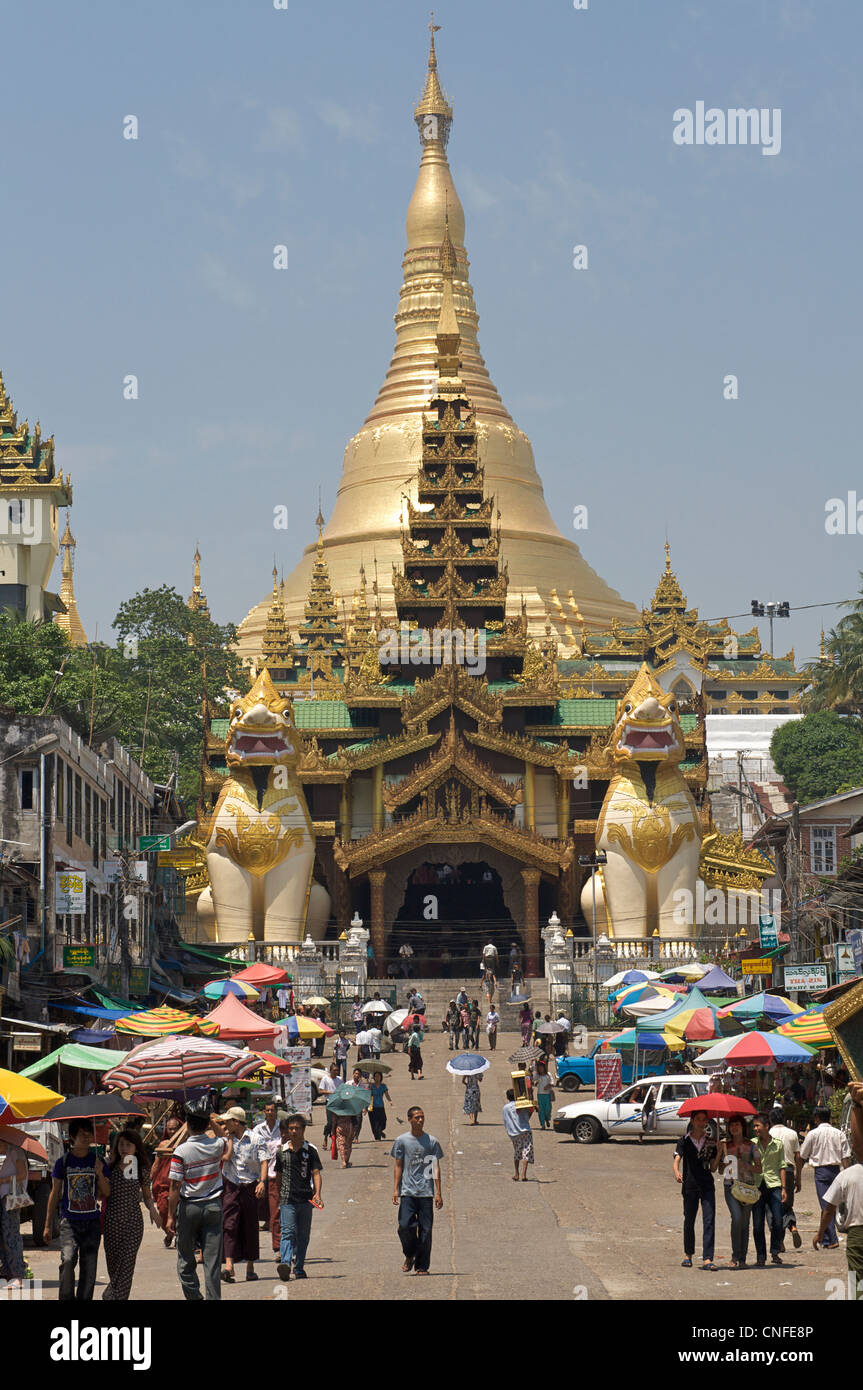 Shwedagon Pagoda from an approach road. Rangoon Burma Yangon Myanmar ...