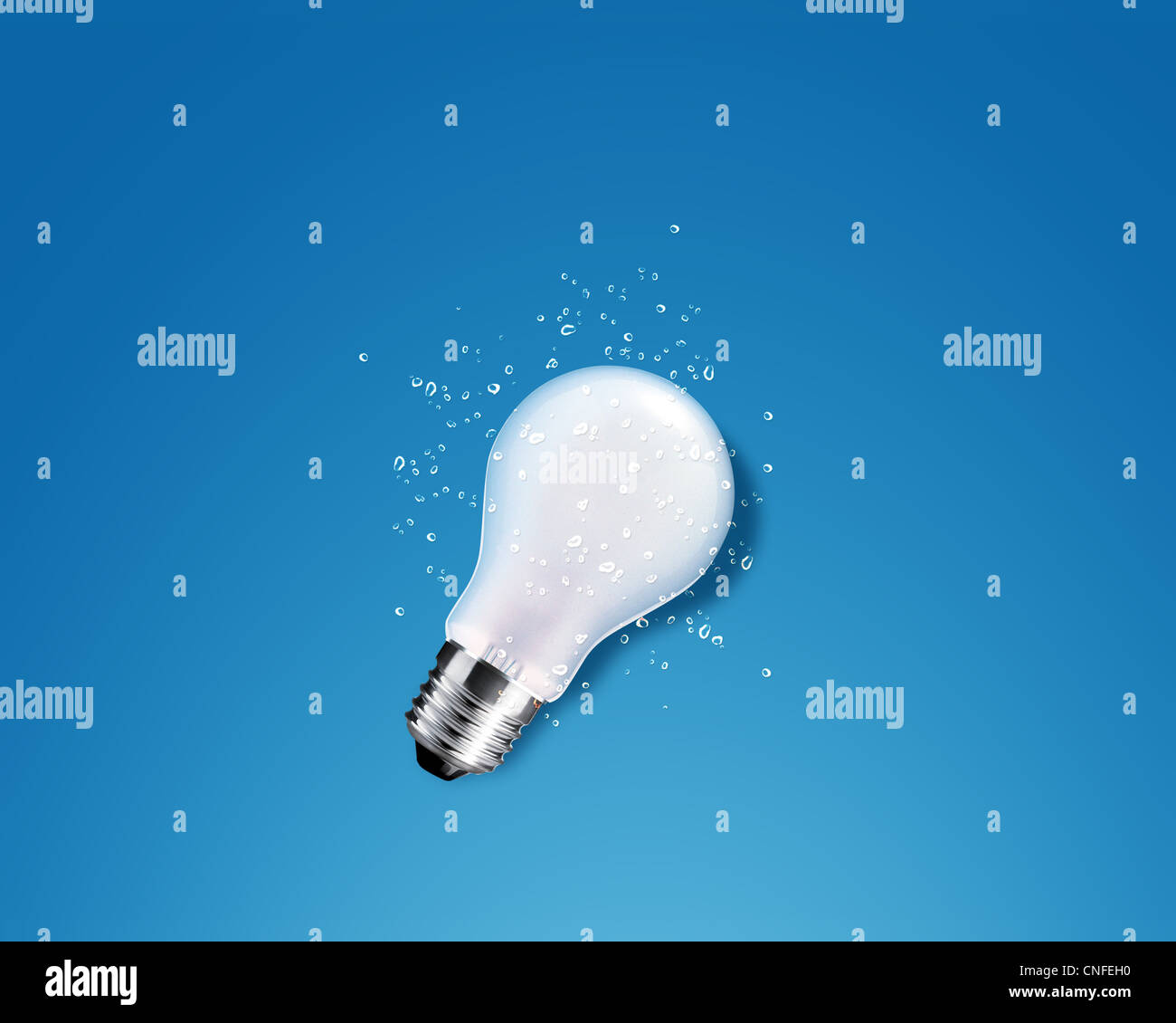 glowing Light bulb with water splash on Blue background Stock Photo - Alamy
