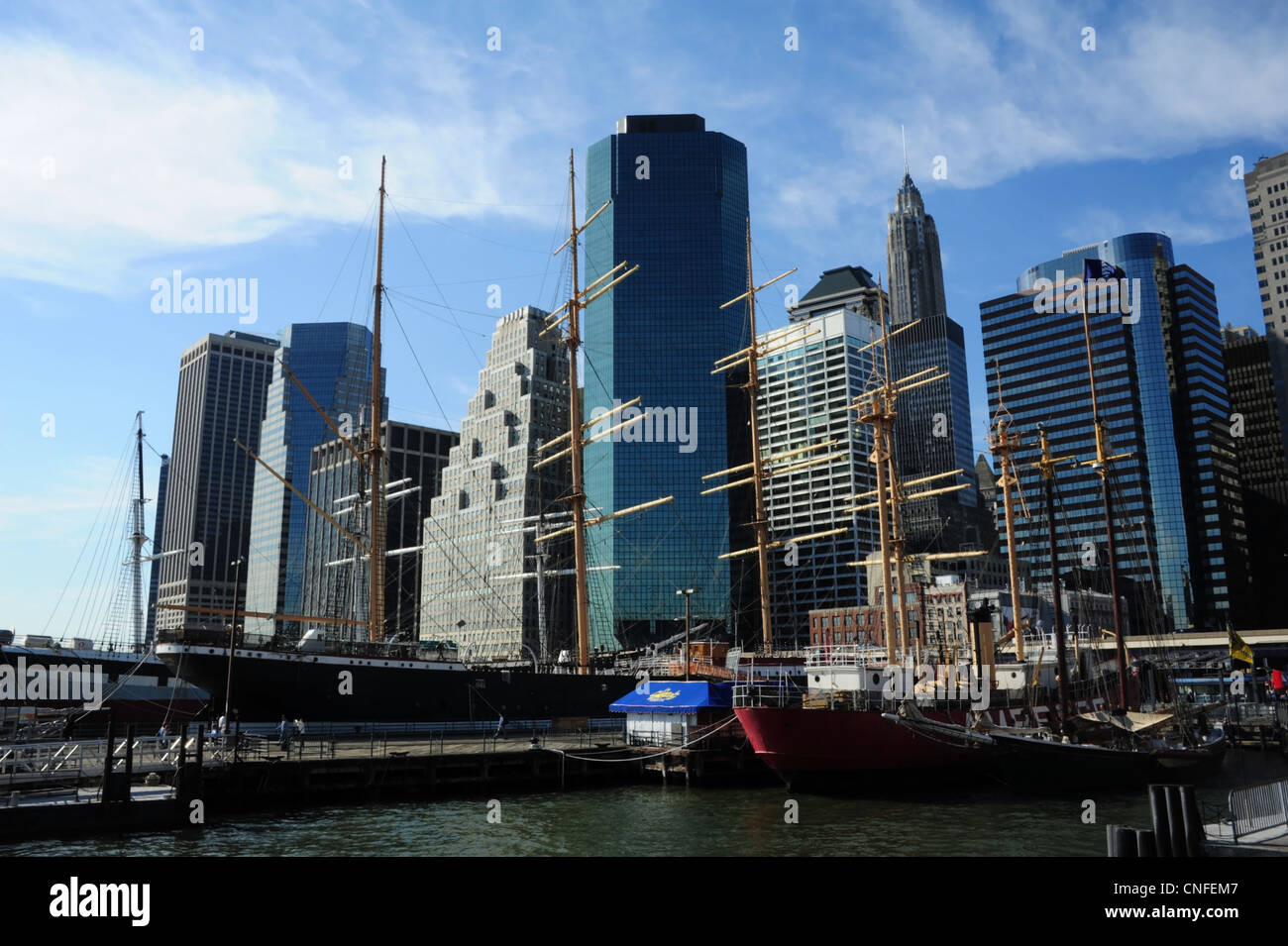 Blue sky view, to Financial District skyscrapers, barque 'Peking ...