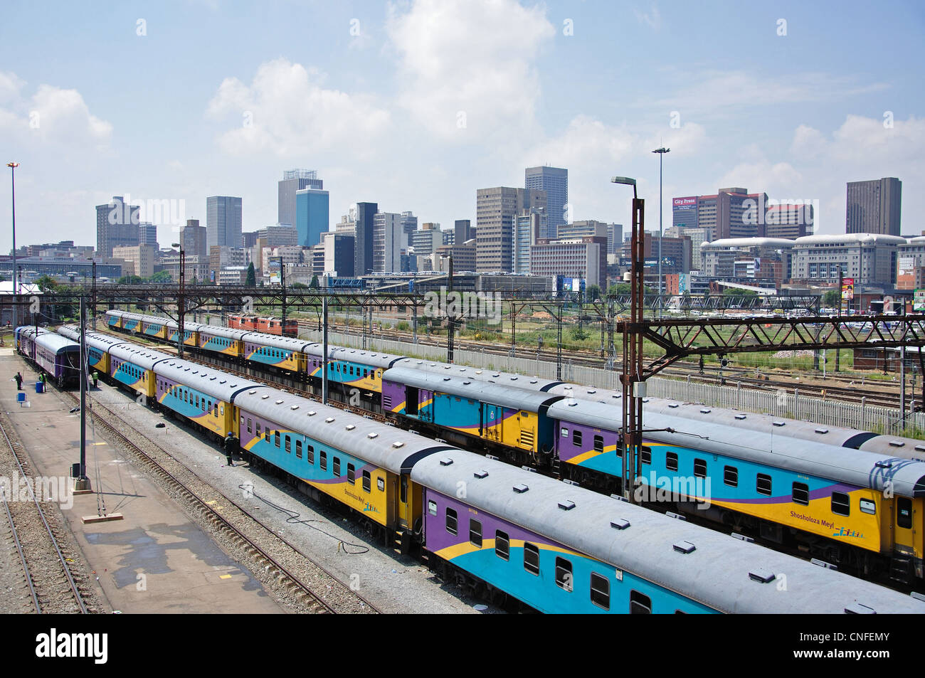 Shosholoza Meyl train carriages & city downtown from The Nelson Mandela ...