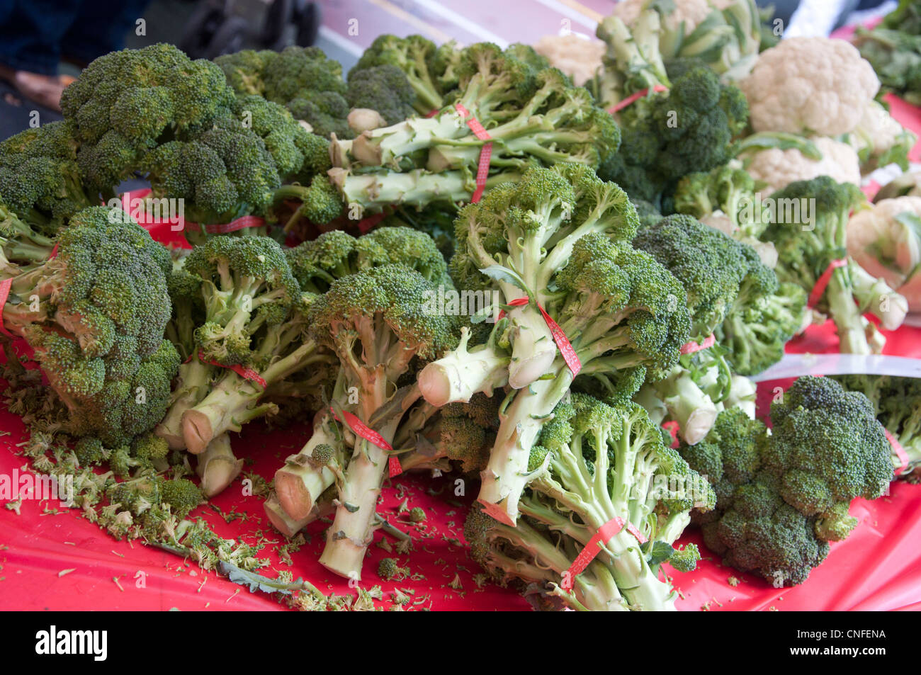 Bunches of broccoli at a farmers market on the Upper East Side in New ...