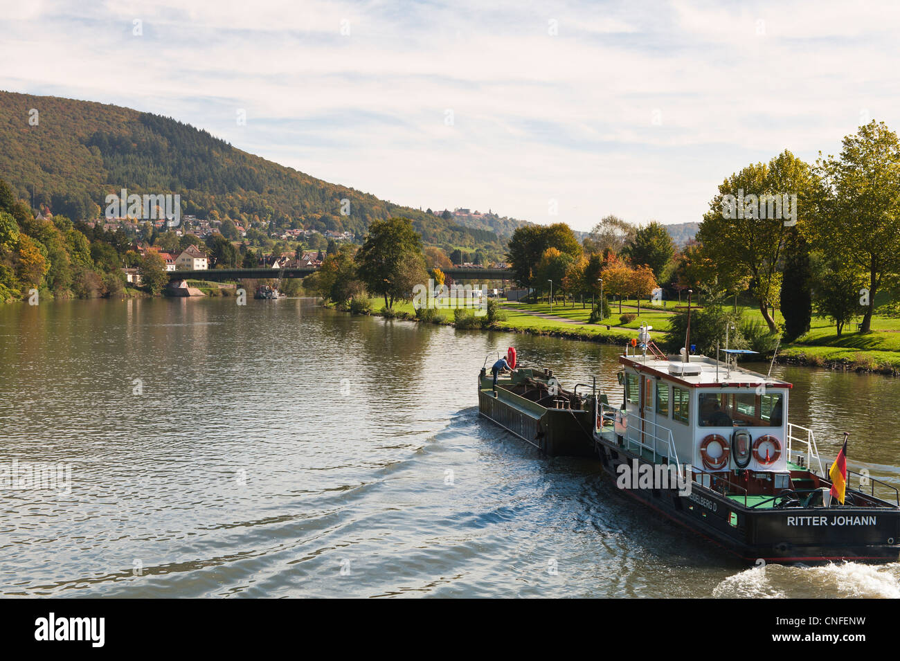 Barge on the Neckar River, Germany Stock Photo - Alamy