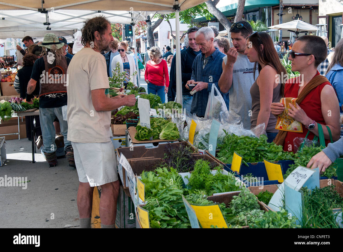 Buying and selling fresh organic produce at the Santa Barbara ...
