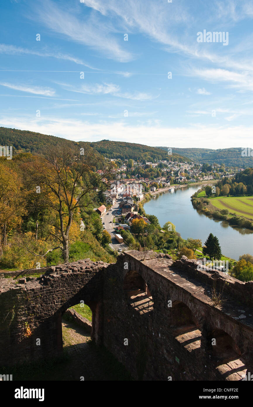View of the Neckar River and Neckarsteinach from Hinterburg Castle ...