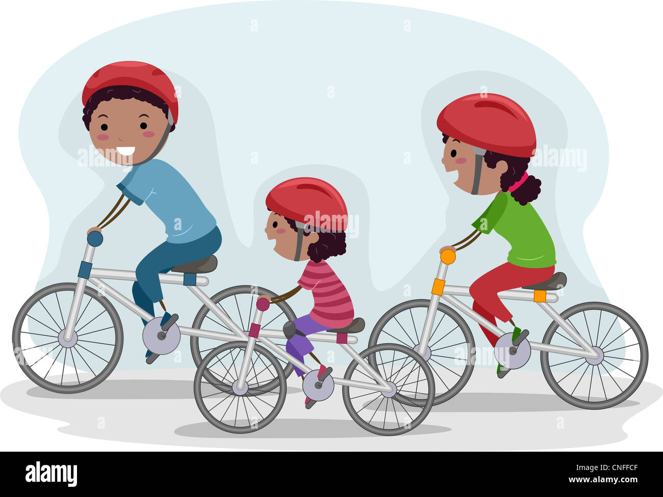 Illustration of a Family Biking Together Stock Photo - Alamy
