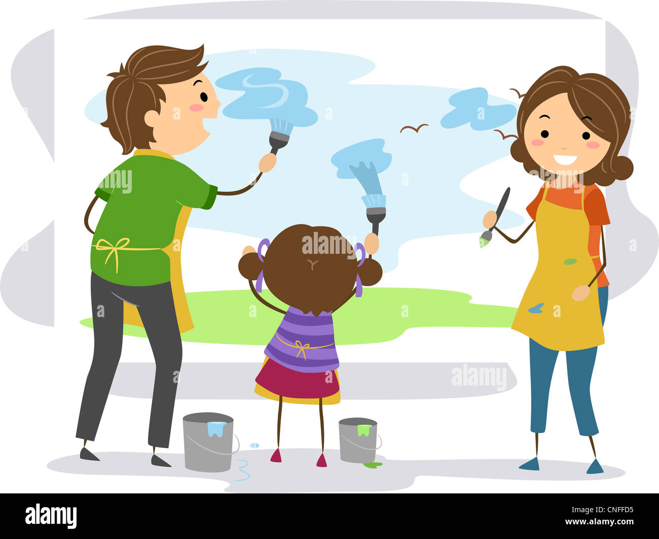 Illustration of a Family Painting Applying Paint on a Canvas Stock ...