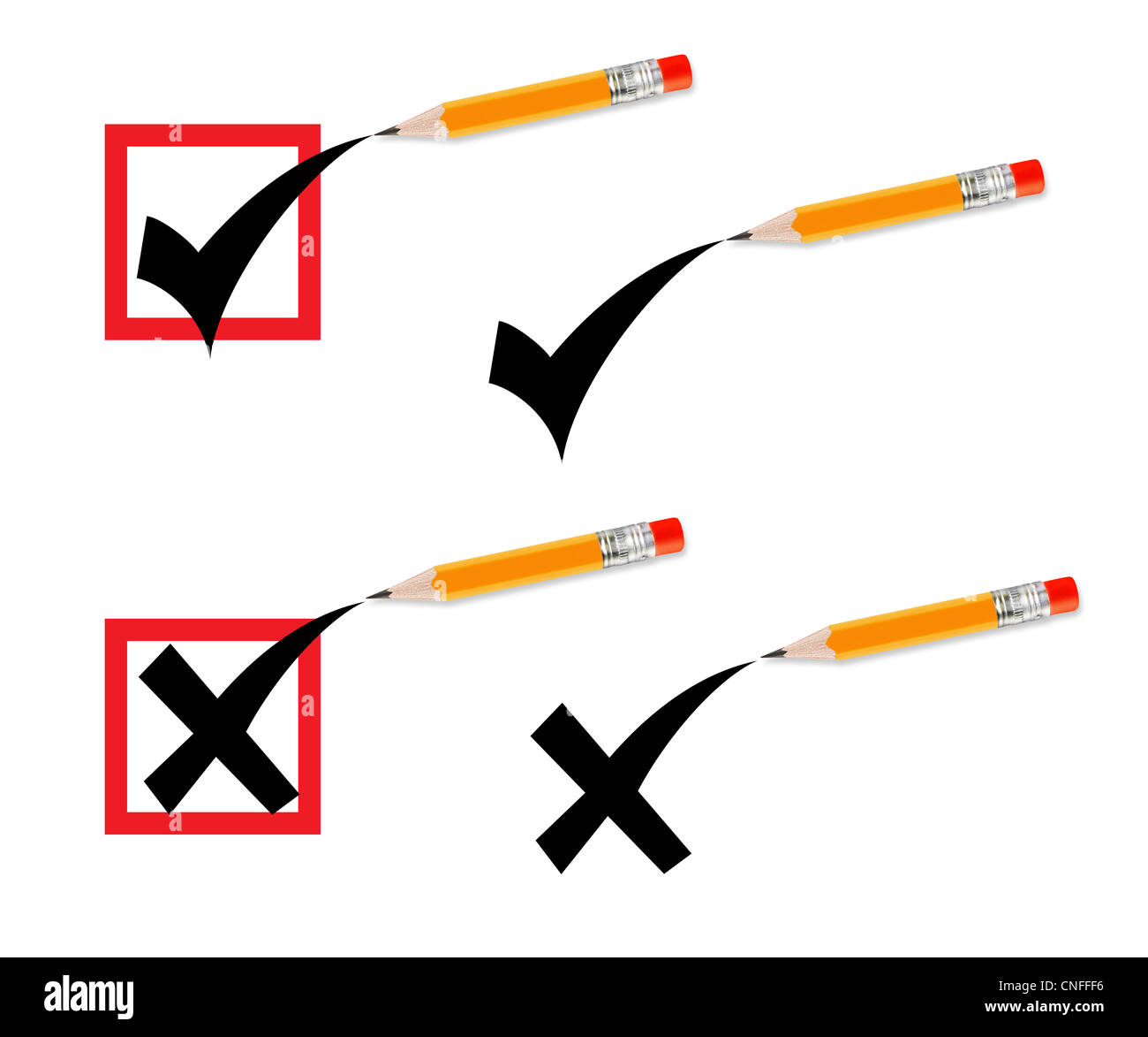 yellow pencil makes a check in a check-box Stock Photo - Alamy