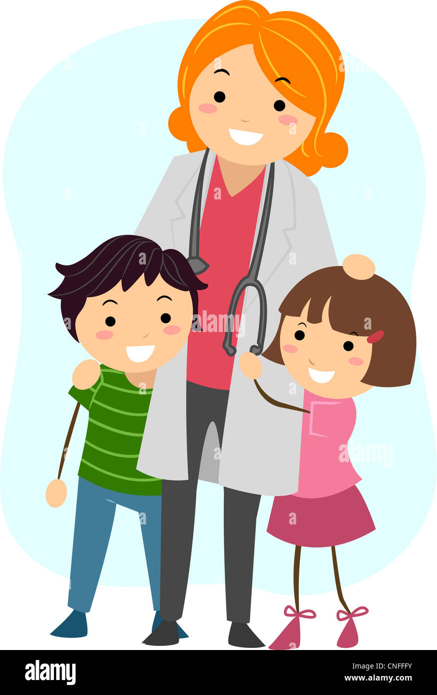 Illustration of Children Clinging on to a Pediatrician Stock Photo - Alamy