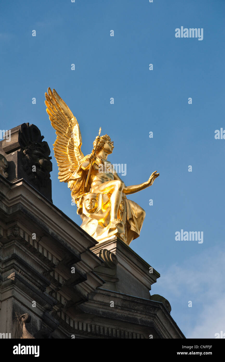 Golden angel on the roof of the Royal Art Academy, Dresden, Germany ...
