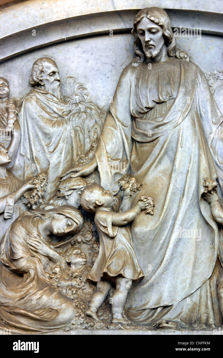 Relief sculpture of Jesus Christ and disciples at Catholic Church in ...