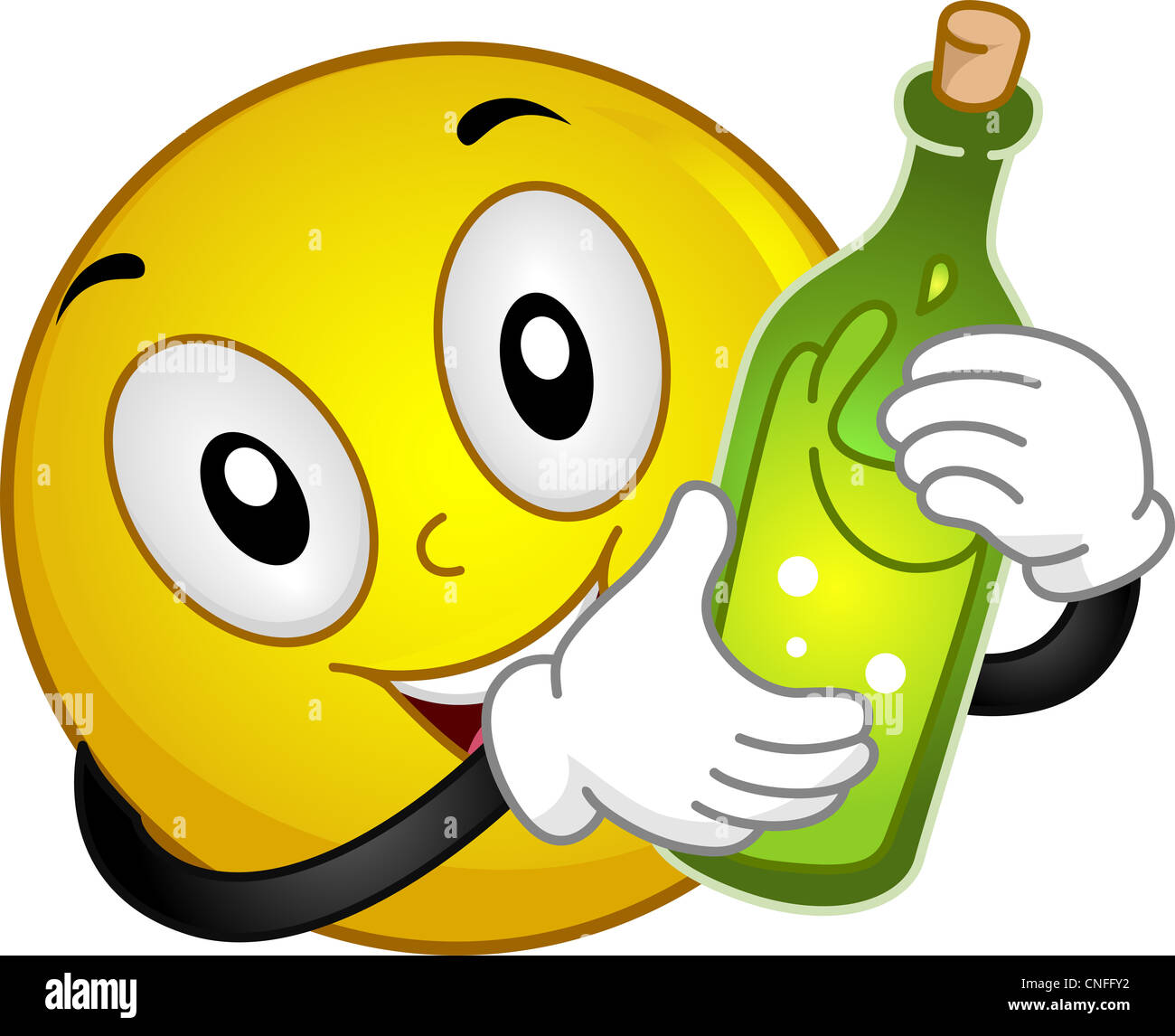 Illustration of a Smiley Holding a Wine Bottle Stock Photo - Alamy