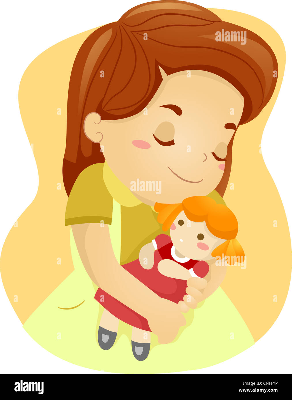 Illustration of a Kid Hugging Her Doll Stock Photo - Alamy