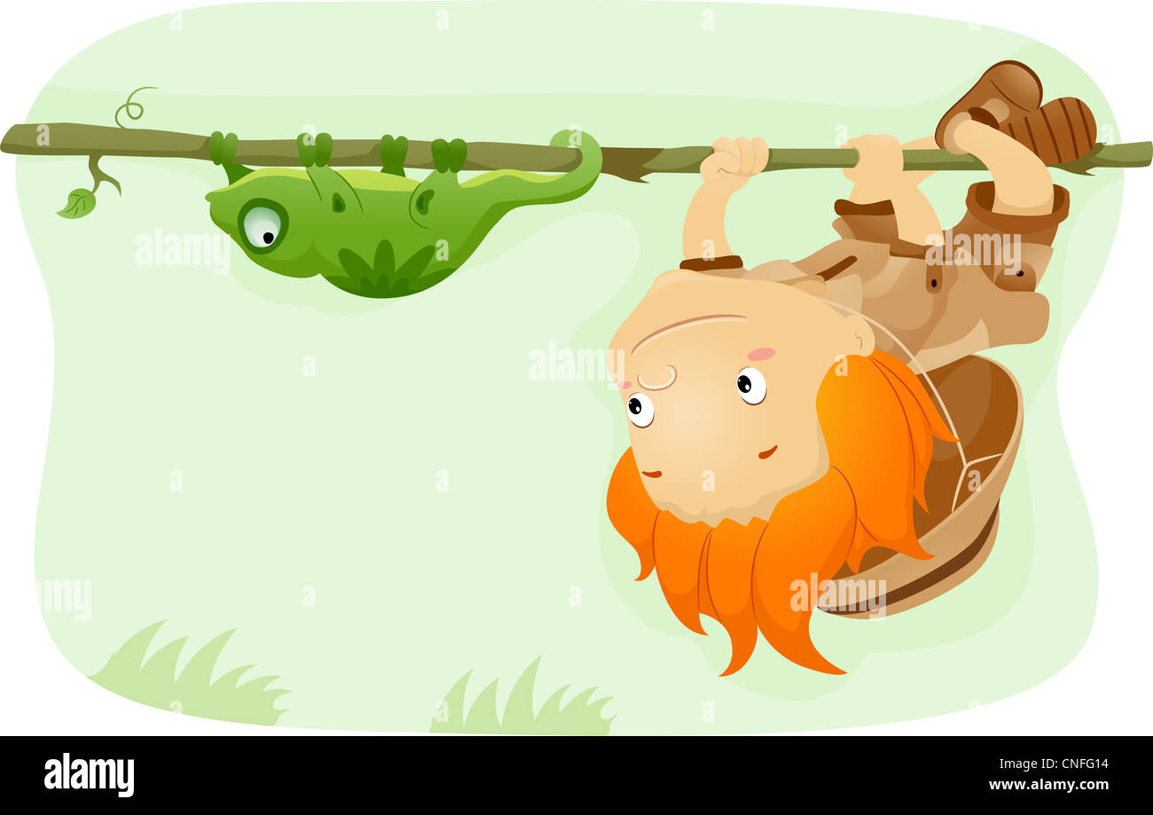 Illustration of a Kid Imitating a Chameleon Stock Photo - Alamy