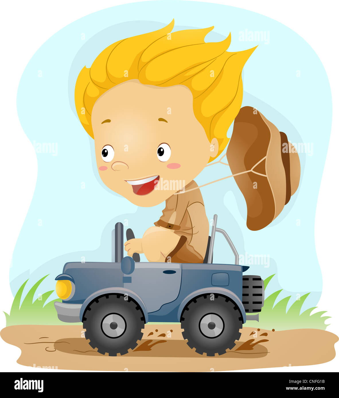 Illustration of a Kid Driving a Small Jeep Stock Photo - Alamy