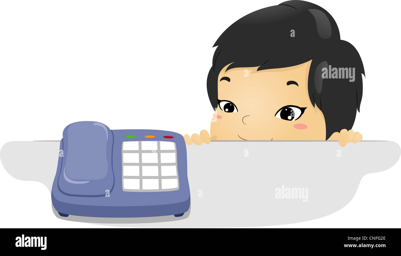 Illustration of a Kid Waiting Beside a Phone Stock Photo - Alamy