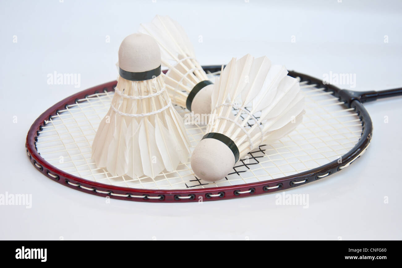 shuttlecock on racket Stock Photo - Alamy