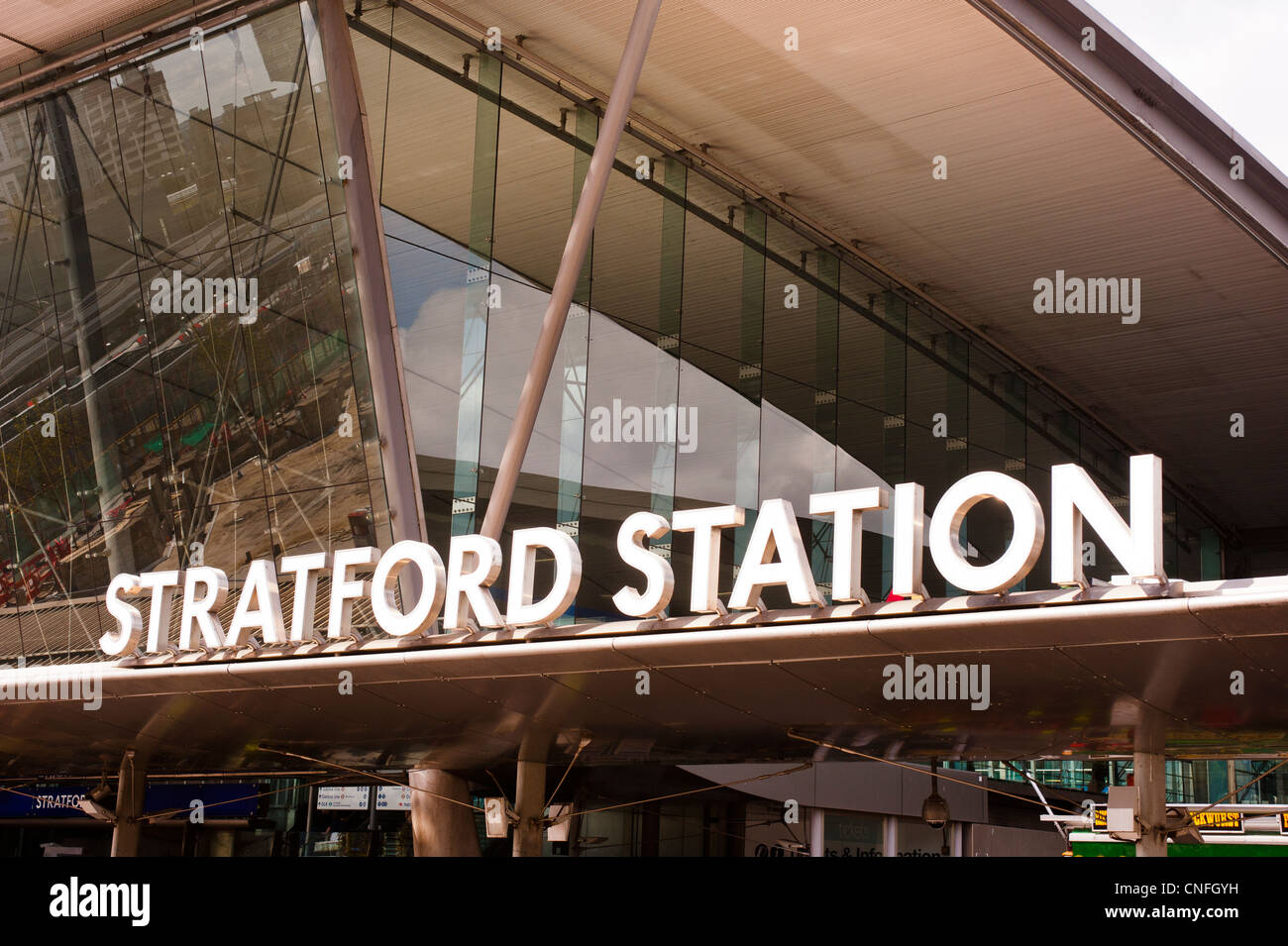 LONDON, UK - APRIL 15, 2012: Sign at Stratford rail Station Building ...