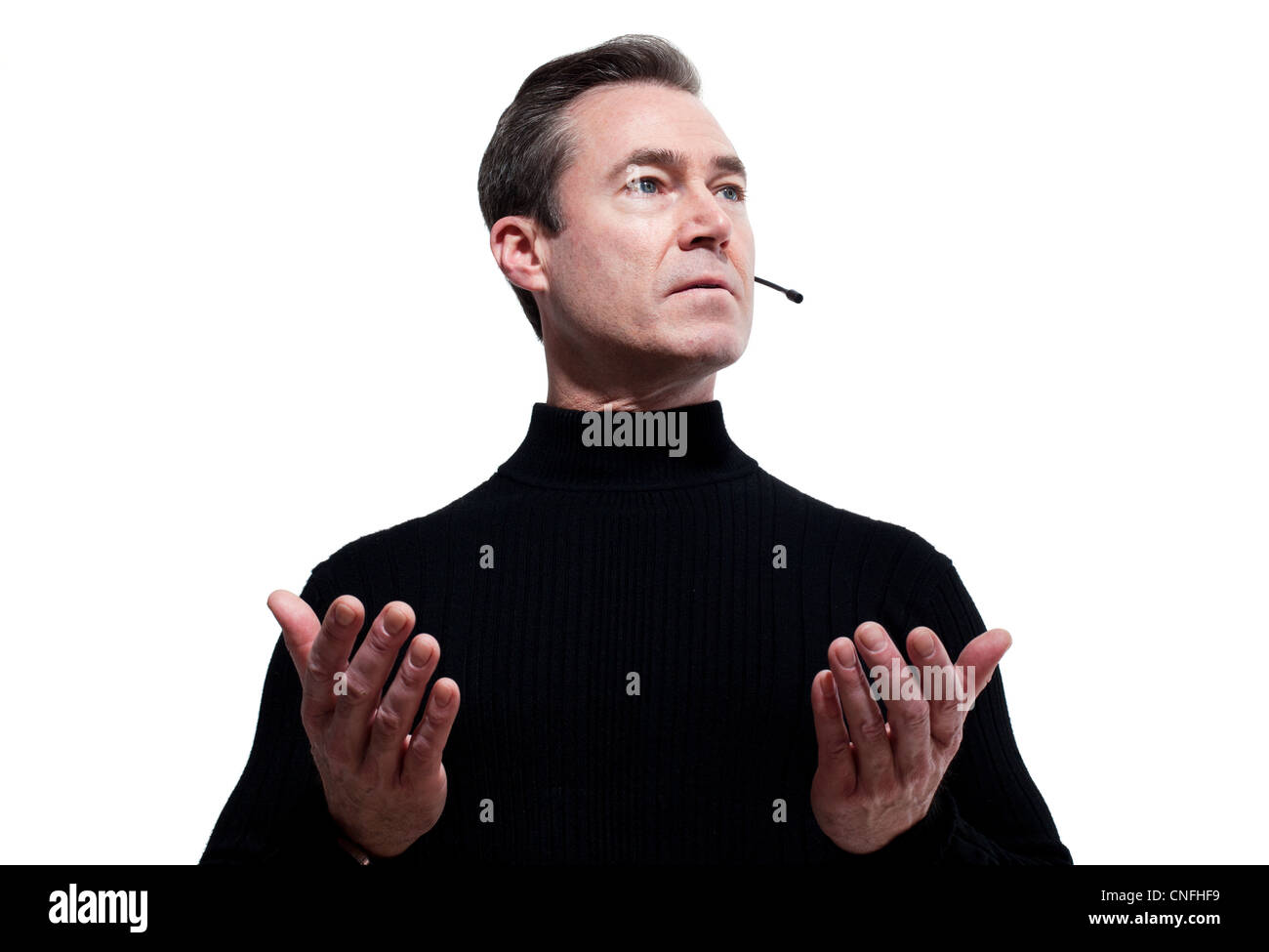 Man wearing headset, giving presentation Stock Photo - Alamy