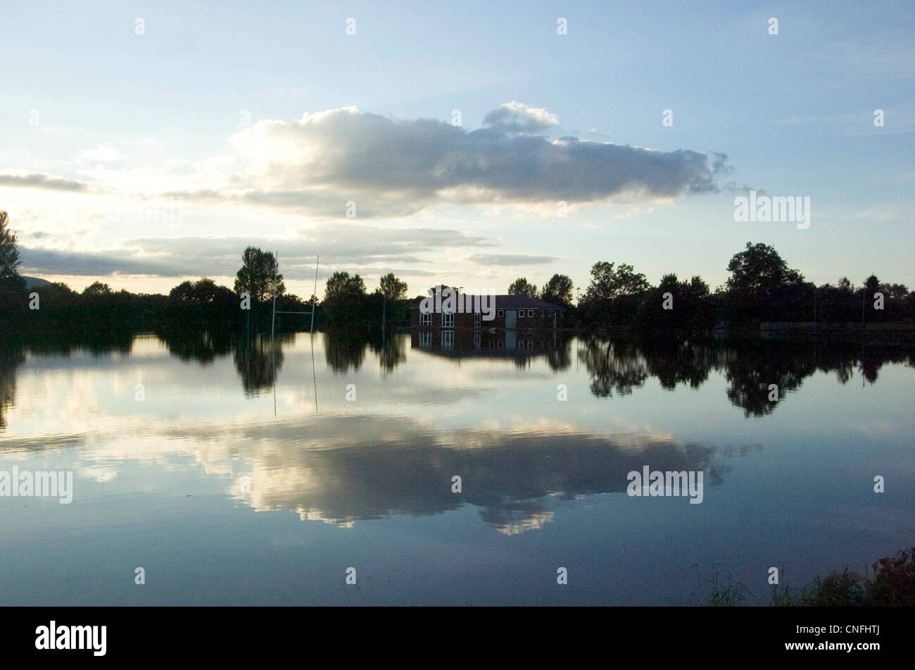 The flooded rugby club and pitch at Upton Upon Severn which was cut off ...
