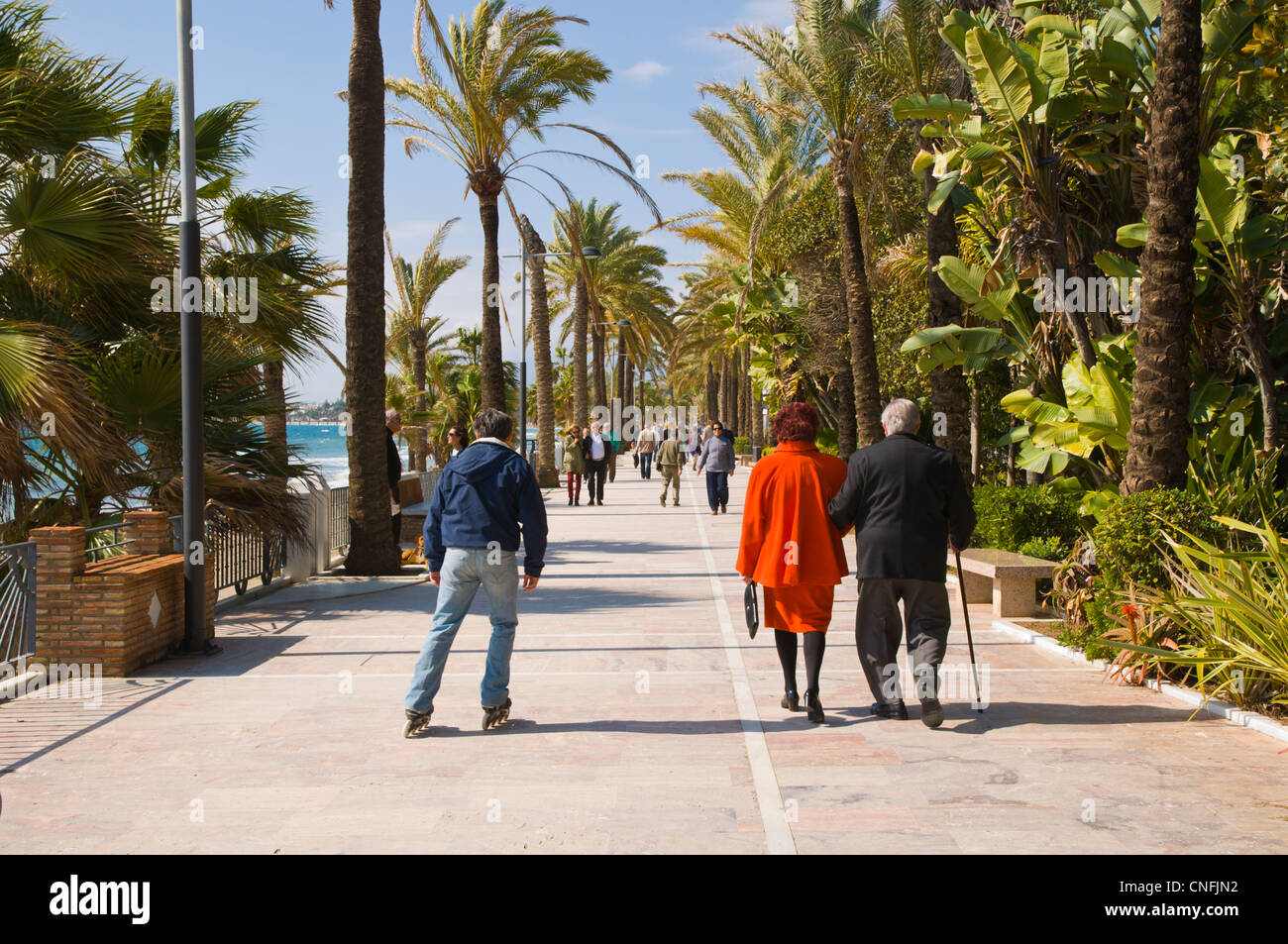 Paseo Maritimo seaside promenade Marbella Andalusia Spain Europe Stock ...