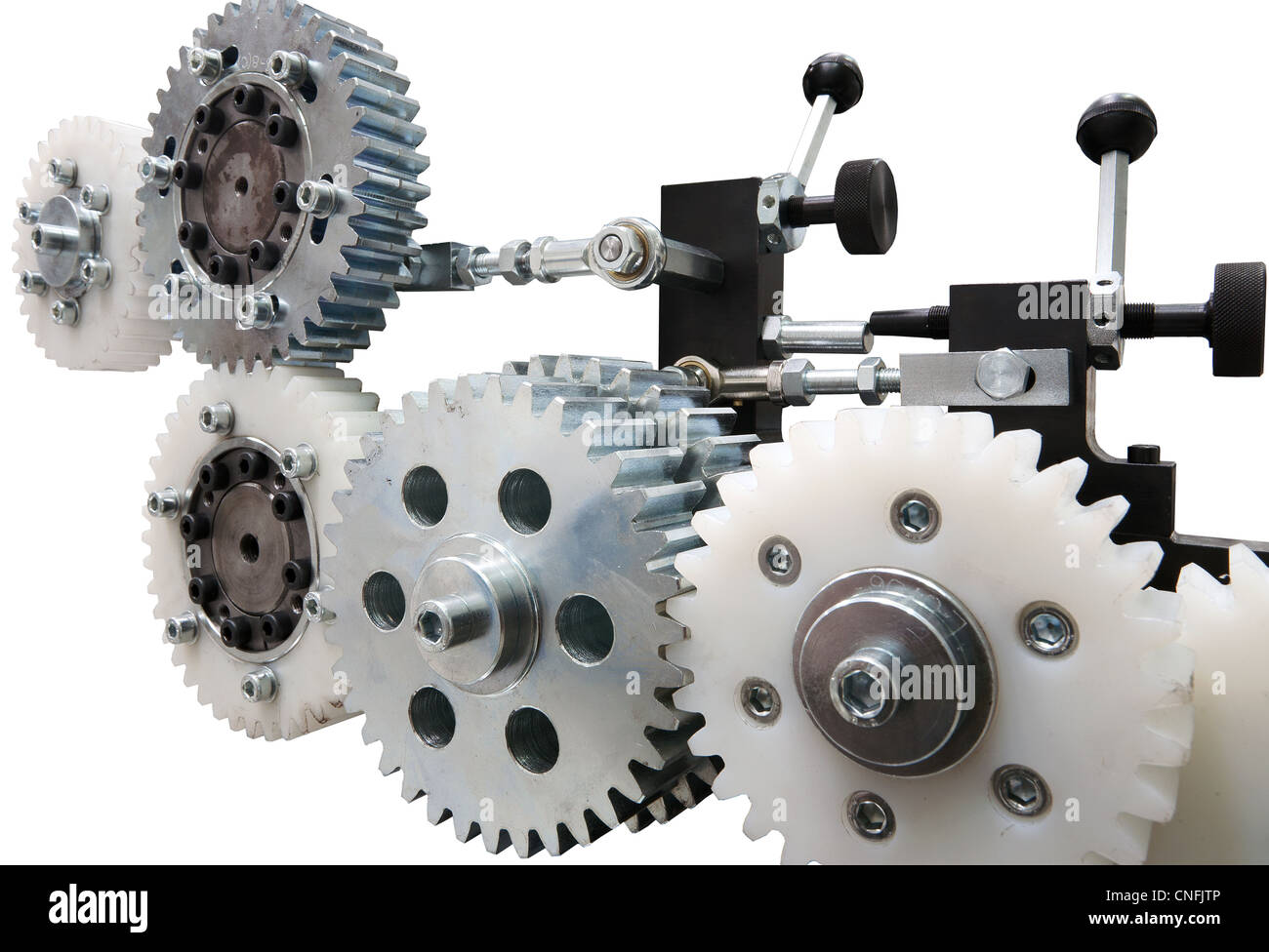 Gear wheels of a printing machine, isolated on white background Stock ...