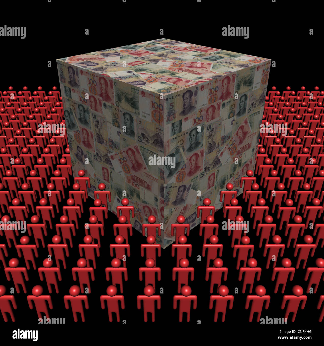 Chinese Yuan cube surrounded by people illustration Stock Photo - Alamy