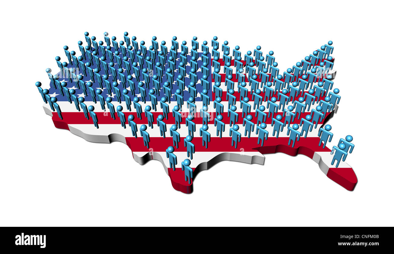 Rows of abstract people on USA map flag illustration Stock Photo - Alamy