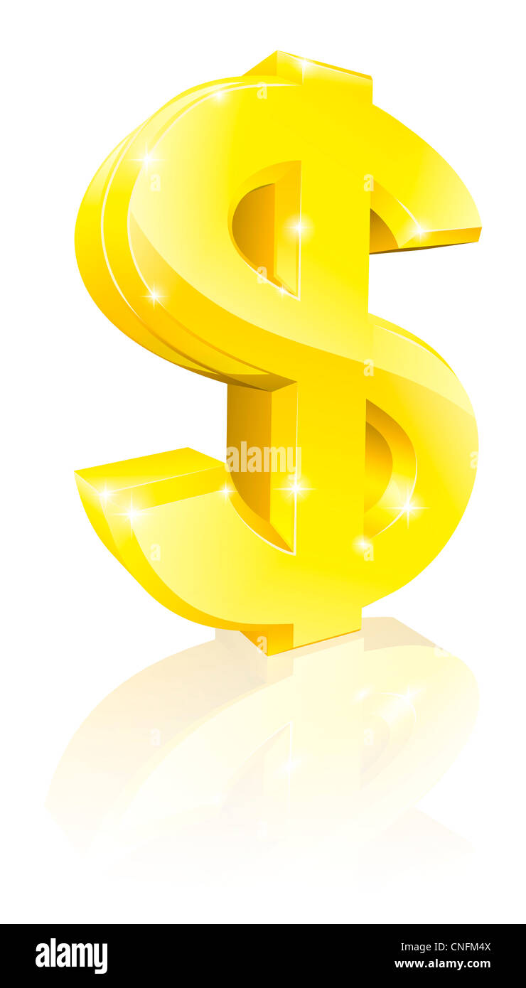 Illustration of a big shiny gold dollar currency sign Stock Photo - Alamy
