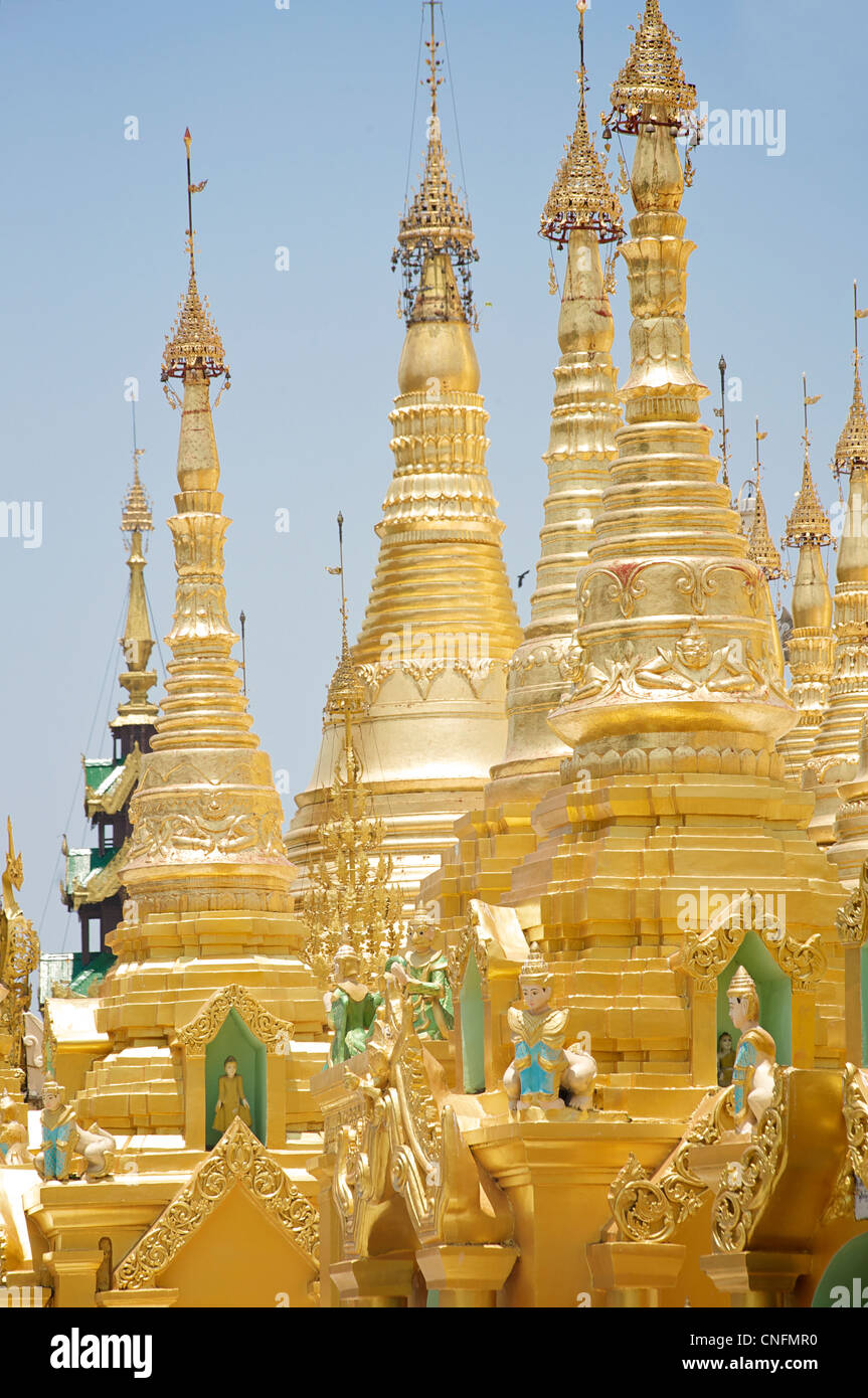 Detail of the gilded stupas of Shwedagon Pagoda, Rangoon, Burma ...