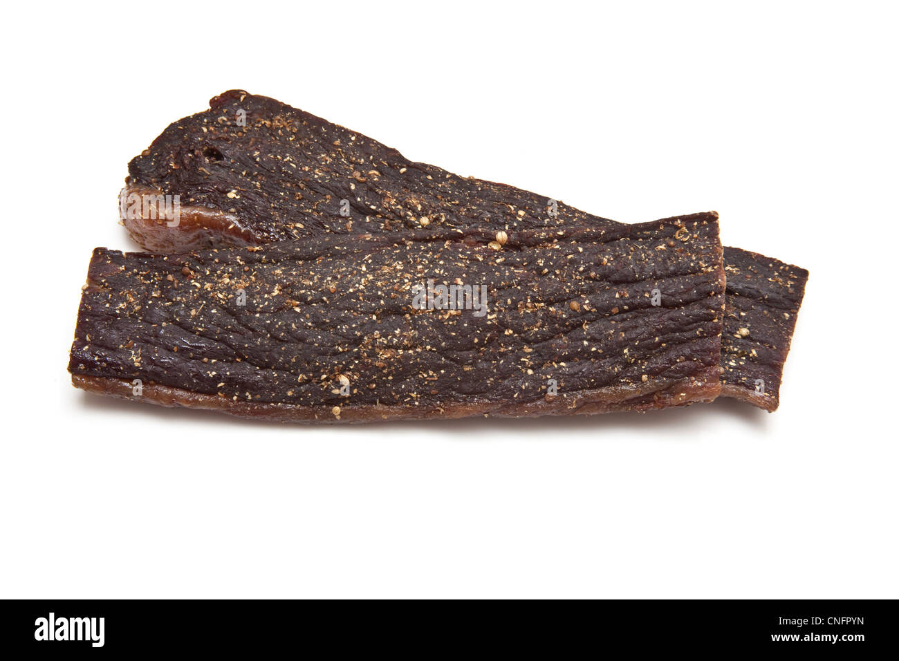 South African biltong (beef jerky) isolated on a white background Stock ...