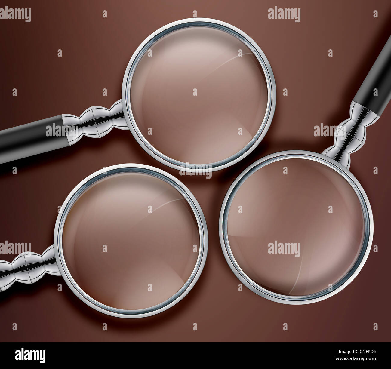 Three Magnifying glass on Brown background Stock Photo - Alamy