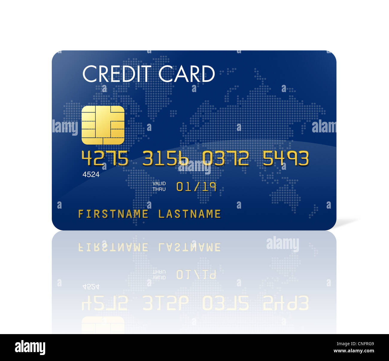 Blue credit card with world map - isolated on white with clipping path ...