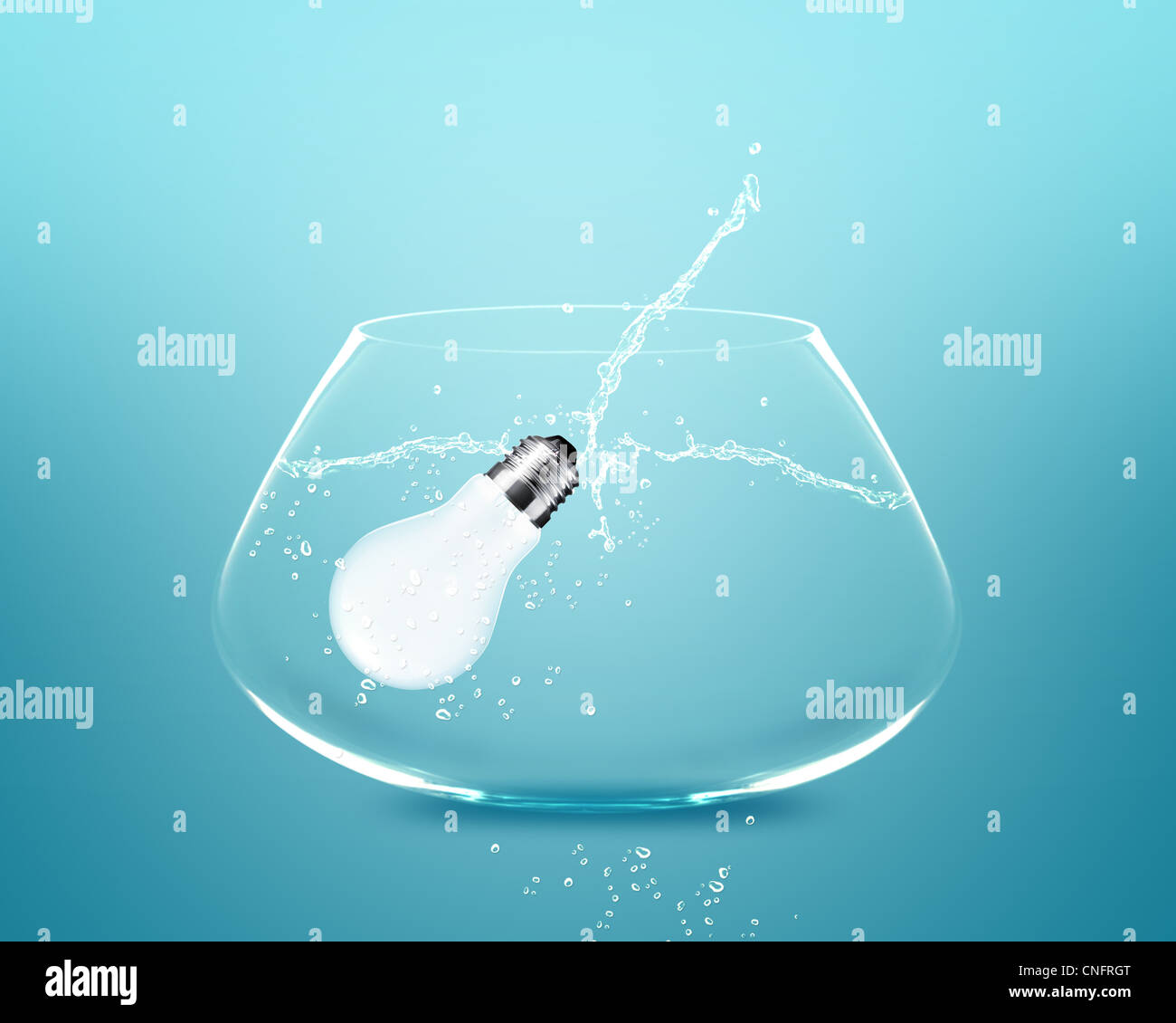 glowing Light bulb in fish bowl on Blue background Stock Photo - Alamy