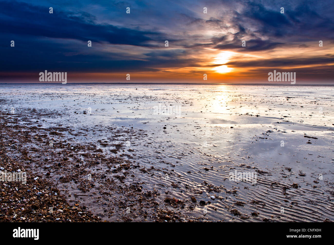 Sunset over the Wash at Snettisham Beach in early March Stock Photo - Alamy