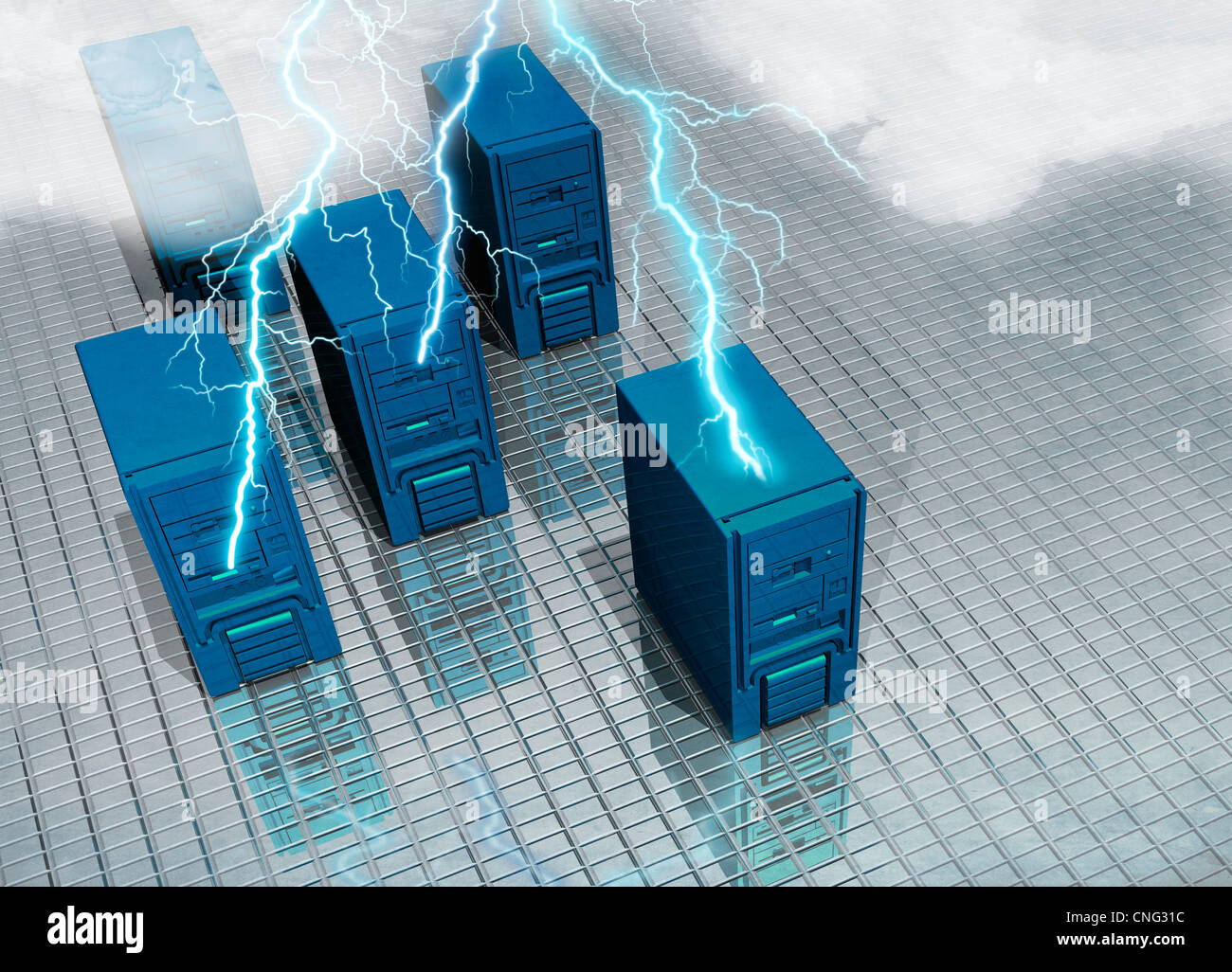 Lightning striking computers artwork Stock Photo - Alamy