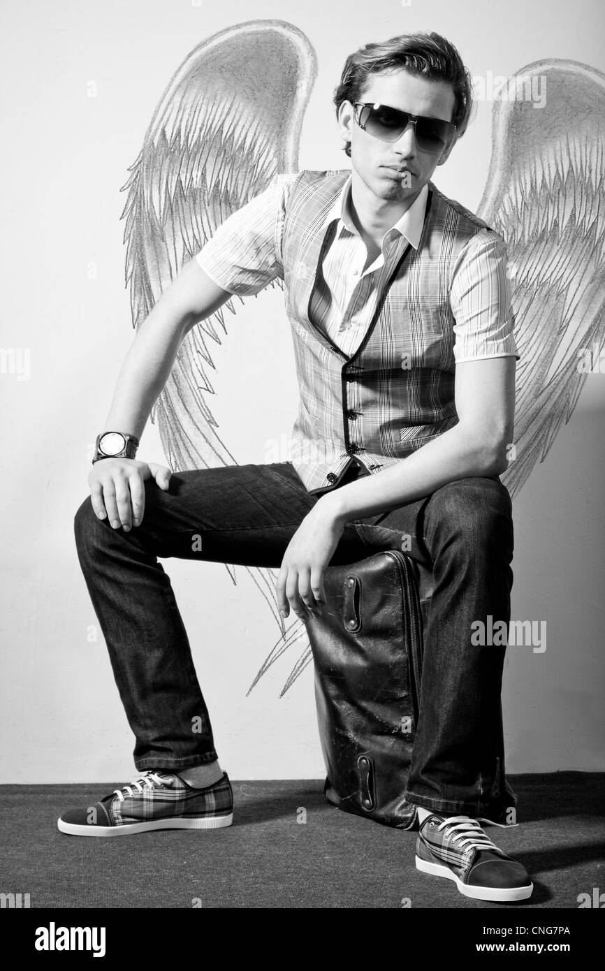 Male angel and wings Black and White Stock Photos & Images - Alamy