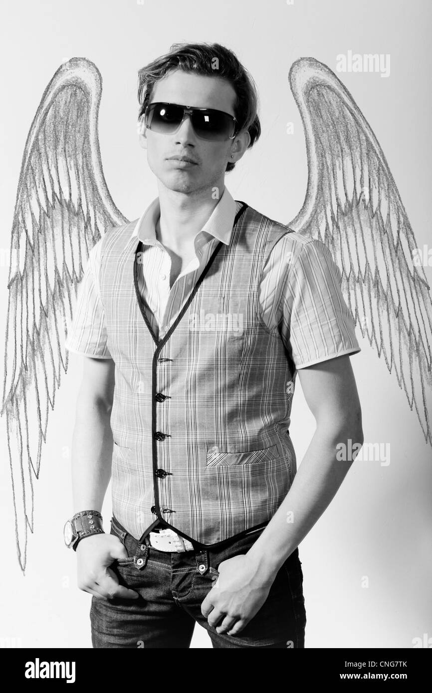 Male angel and wings Black and White Stock Photos & Images - Alamy
