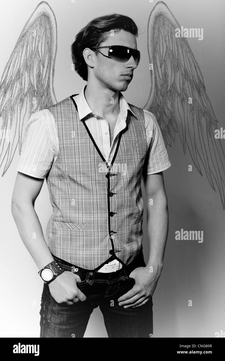 Male angel and wings Black and White Stock Photos & Images - Alamy