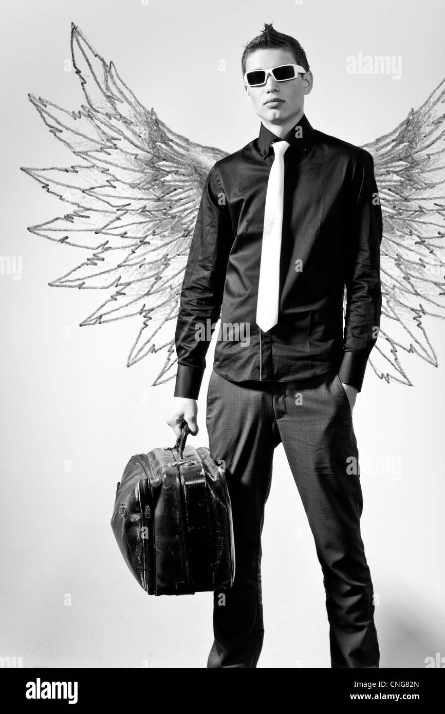 Male angel and wings Black and White Stock Photos & Images - Alamy