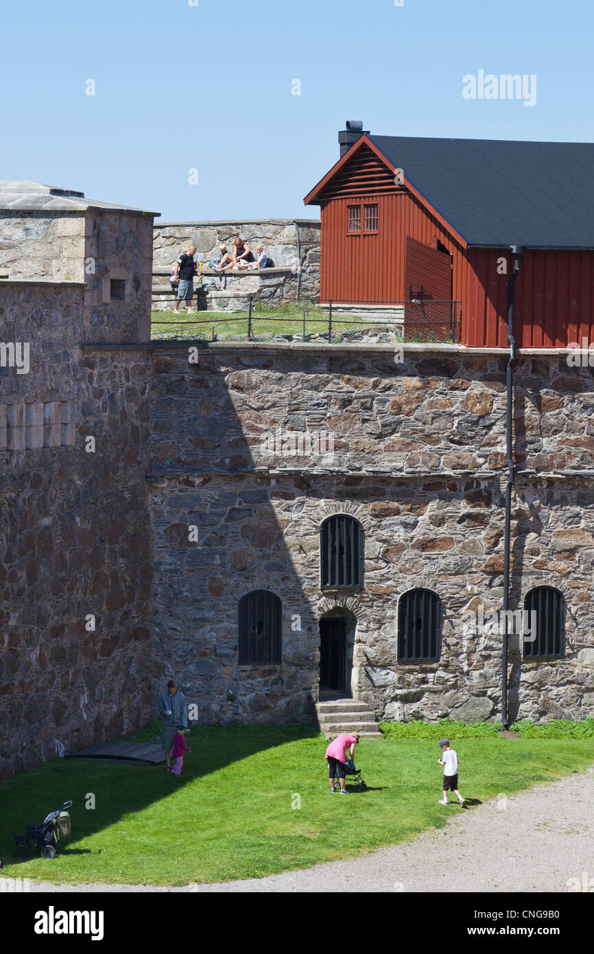 Courtyard with visitors, the castle of Marstrand, Sweden Stock Photo ...