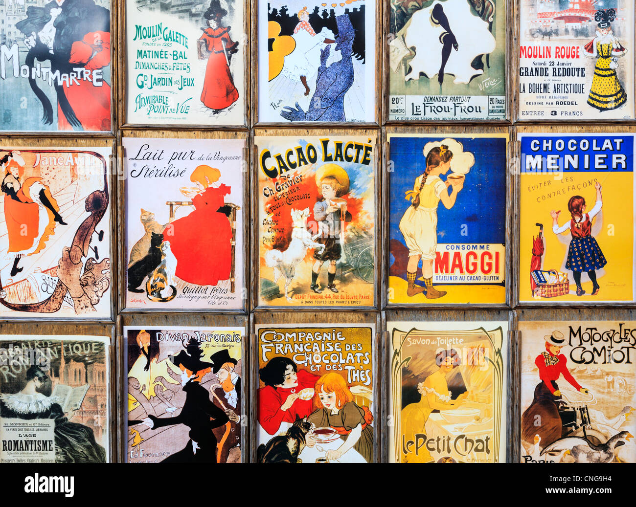 A collection of old French advertising posters in Paris, France Stock ...