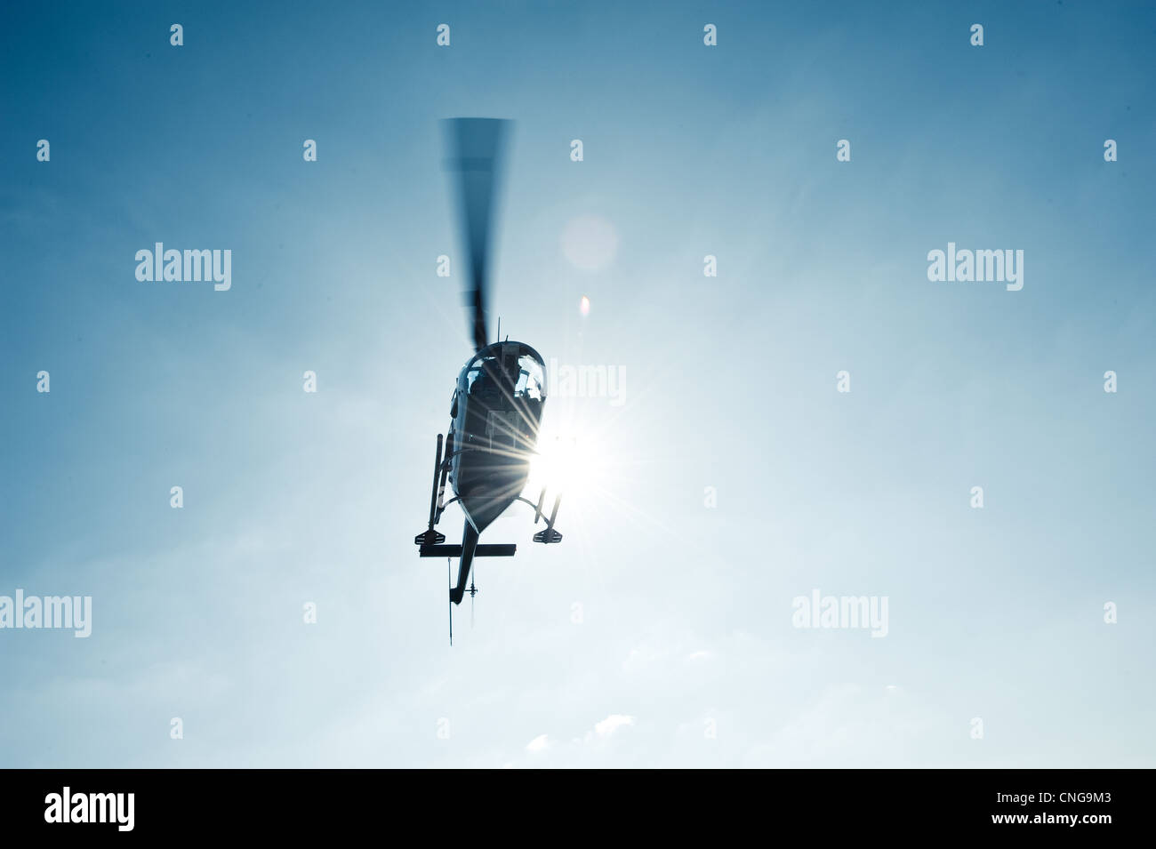 Helicopter Bell Jet Ranger 206B flying over camera Stock Photo - Alamy
