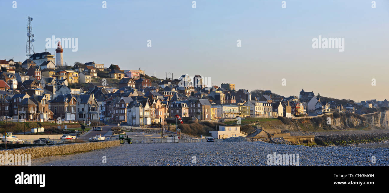 Panoramic view over the village Ault along the English Channel at the ...