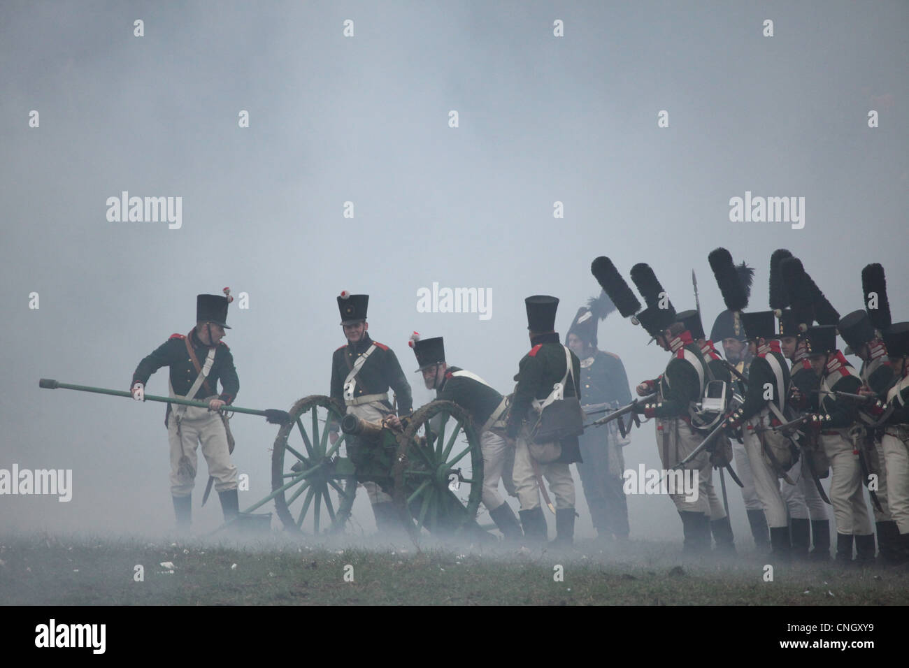Russian artillery. Re-enactment of the Battle of Austerlitz (1805) at ...